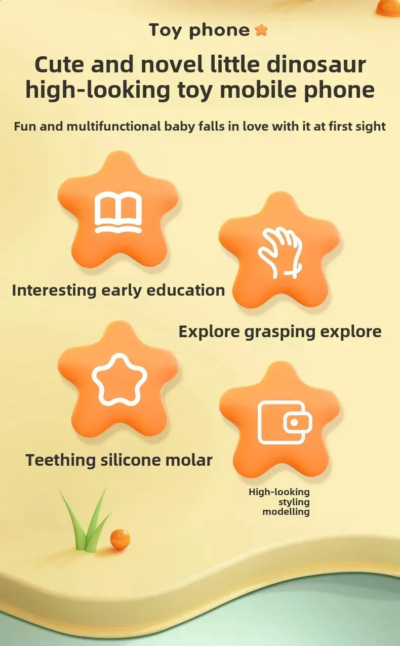 Kawaii Cartoon Dinosaur Mobile Baby Phone Toy, Bite Glue, Children's ...