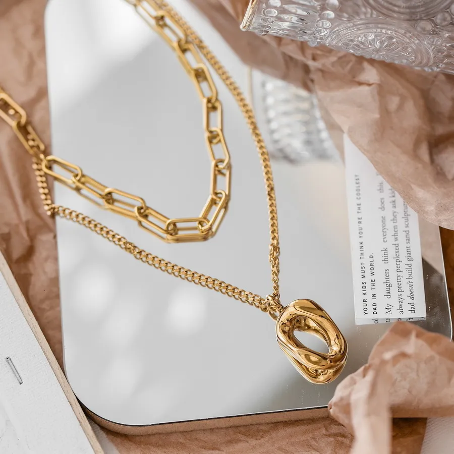 Geometric Titanium Steel Double Layer Necklace: Niche Design, High-End ...