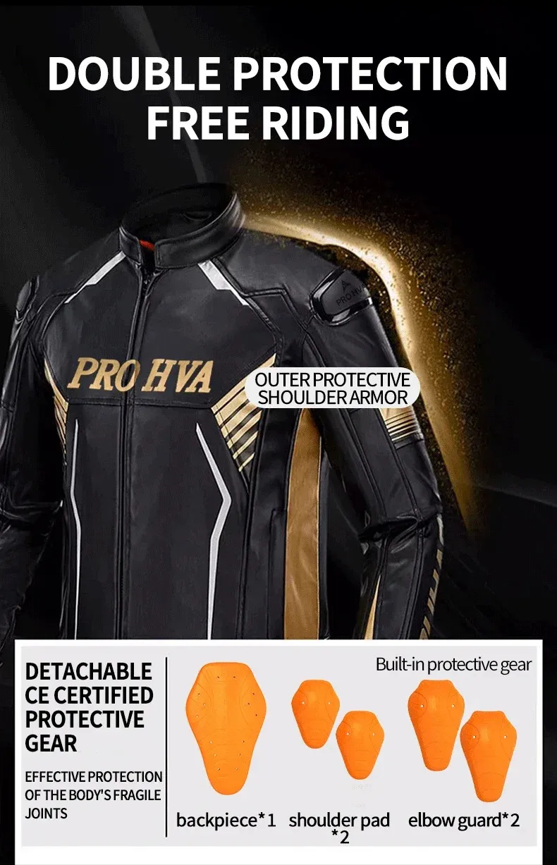 HVA Mens Motorcycle Jacket Motocross PU Protective Gear Reflective ...