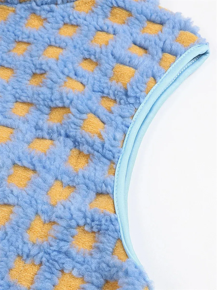 Hirigin Womens Fuzzy Checkered Sleeveless Vest Stand Collar Zip Up ...