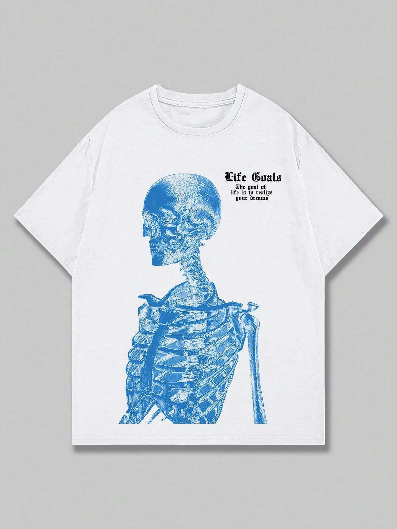 Blue Skeleton Man Life Goals Letter Printing Women T-Shirts Summer ...