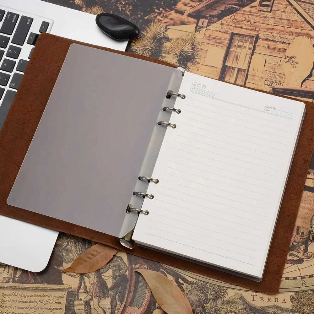 Genuine Leather Planner A5 Rings Binder Notebook Cowhide Cover Journal ...