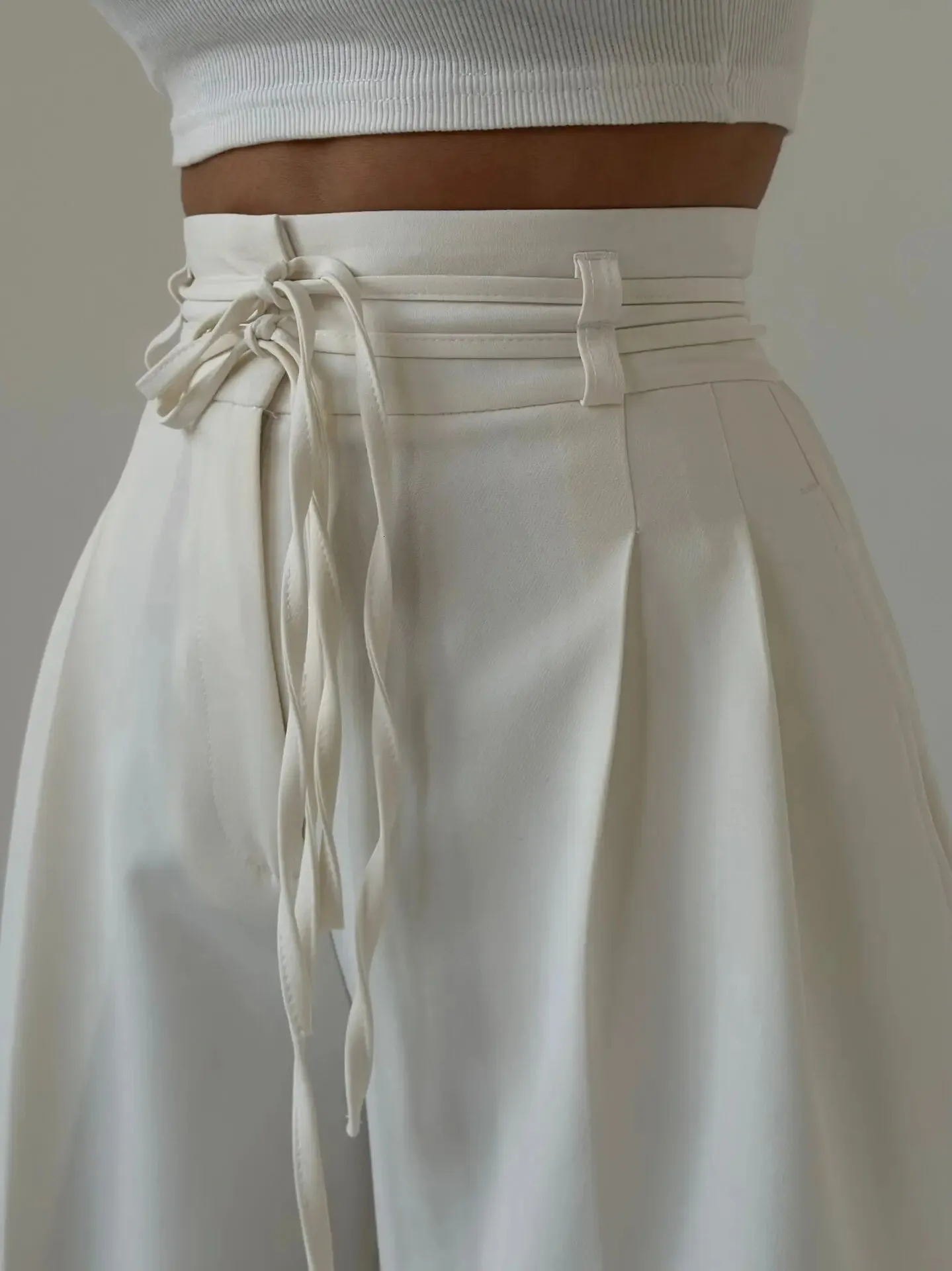 Women's Fashionable and Casual High Waisted Lace Up Slim Straight Leg ...