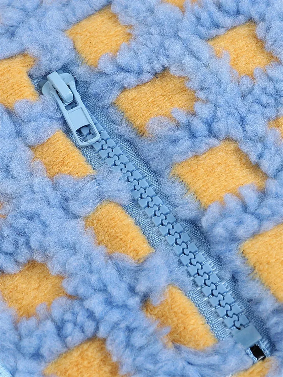 Hirigin Womens Fuzzy Checkered Sleeveless Vest Stand Collar Zip Up ...