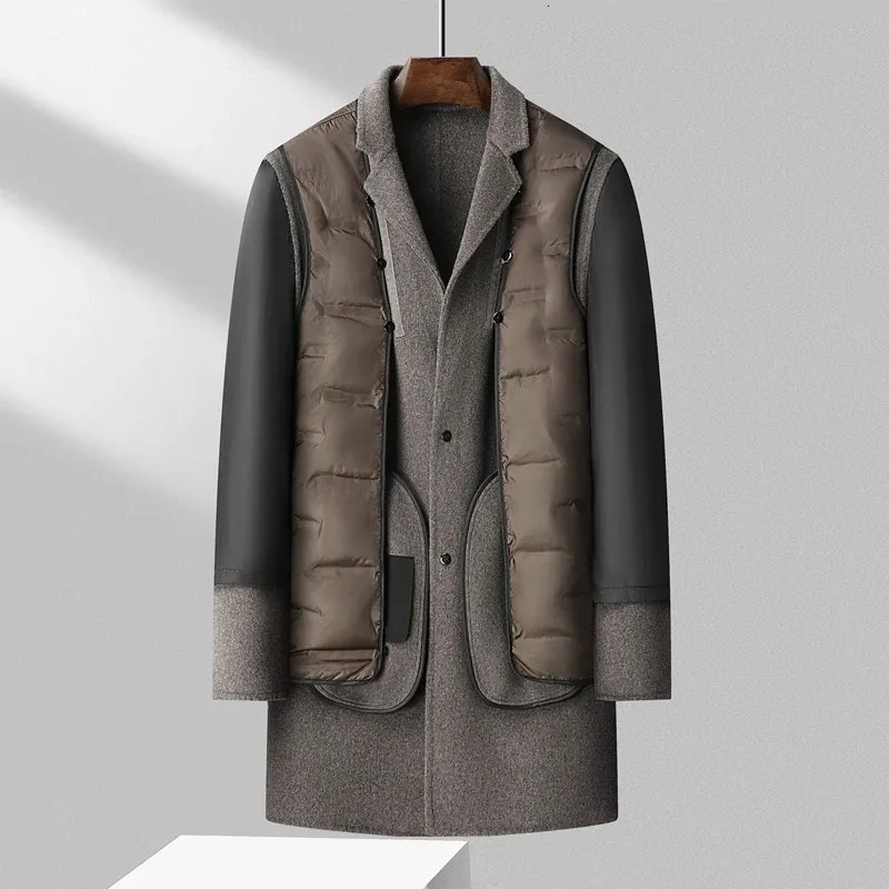 Effortless Elegance Men's Classic Wool Overcoat with Removable Puff ...