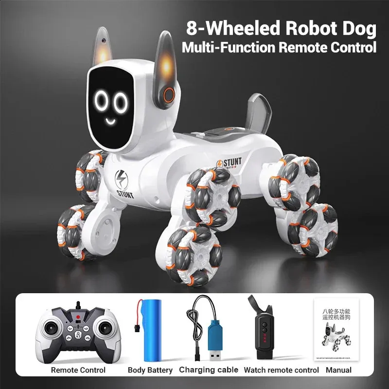 Q193 RC Stunt Car 8-Wheel Mechanical Robot Dog with Lights, Kids Remote ...
