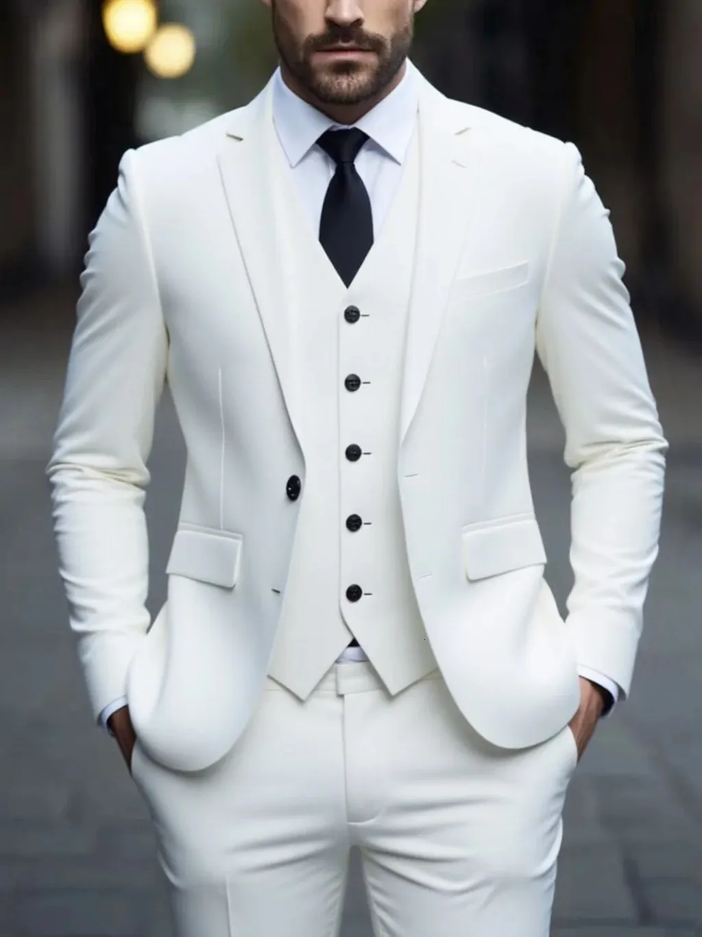 Men's Three-Piece White Suit: Anti-Wrinkle, No-Iron, Anti-Stick Fur ...