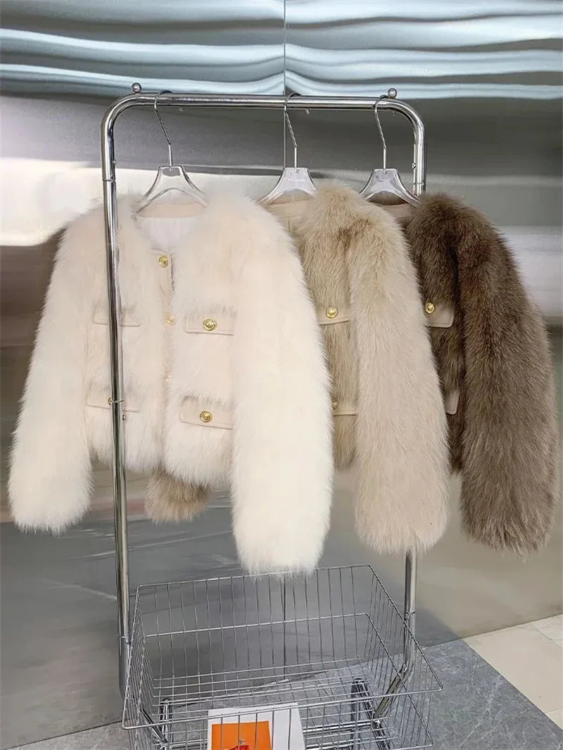 Autumn Winter Women's Short Faux Fur Coat Round Neck Long Sleeve Fur ...