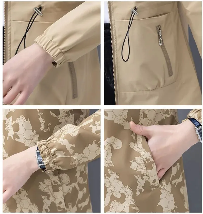 Double Breasted Women's Hooded Trench Coat Mid Length Spring Autumn ...