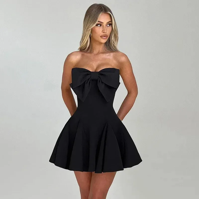 Autumn Elegant Sexy Slim Fit Bow Tie Cropped Dress - Women's ...