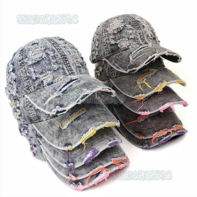 Washed Denim Distressed Light Blue Baseball Cap Unisex Adjustable ...