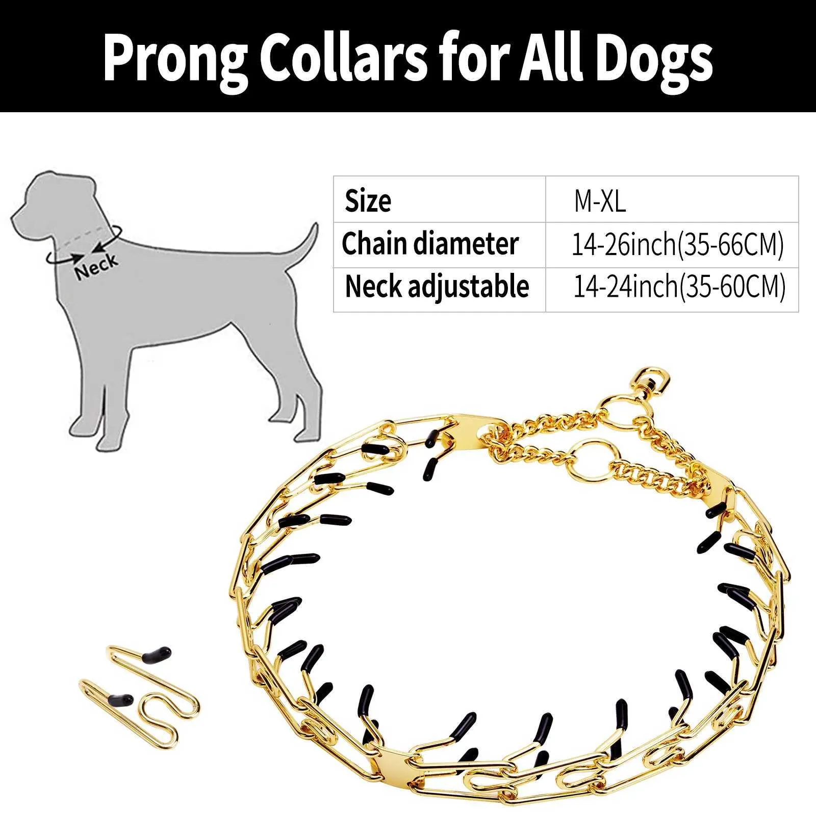 18K Gold Removable Pet Link Chain Adjustable Stainless Steel Spike Dog ...