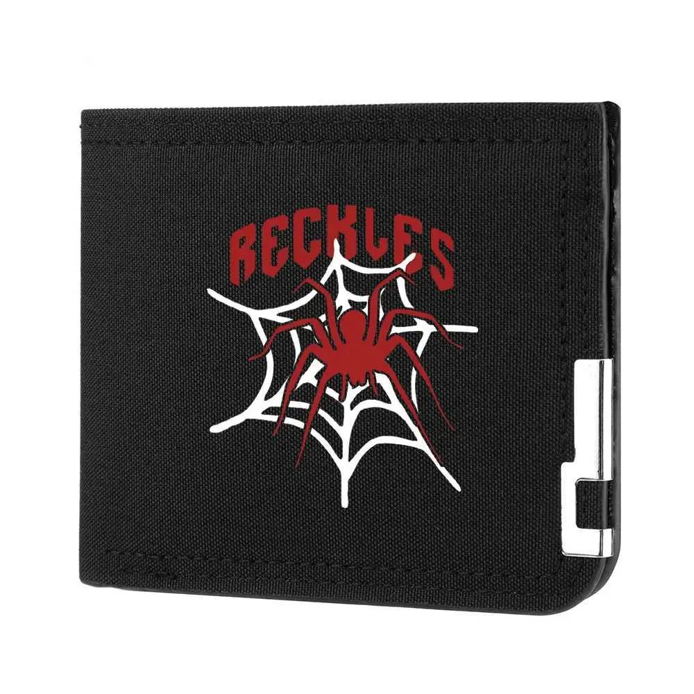 Spider Printed Canvas Men's Short Wallet with Zipper Coin and Credit ...