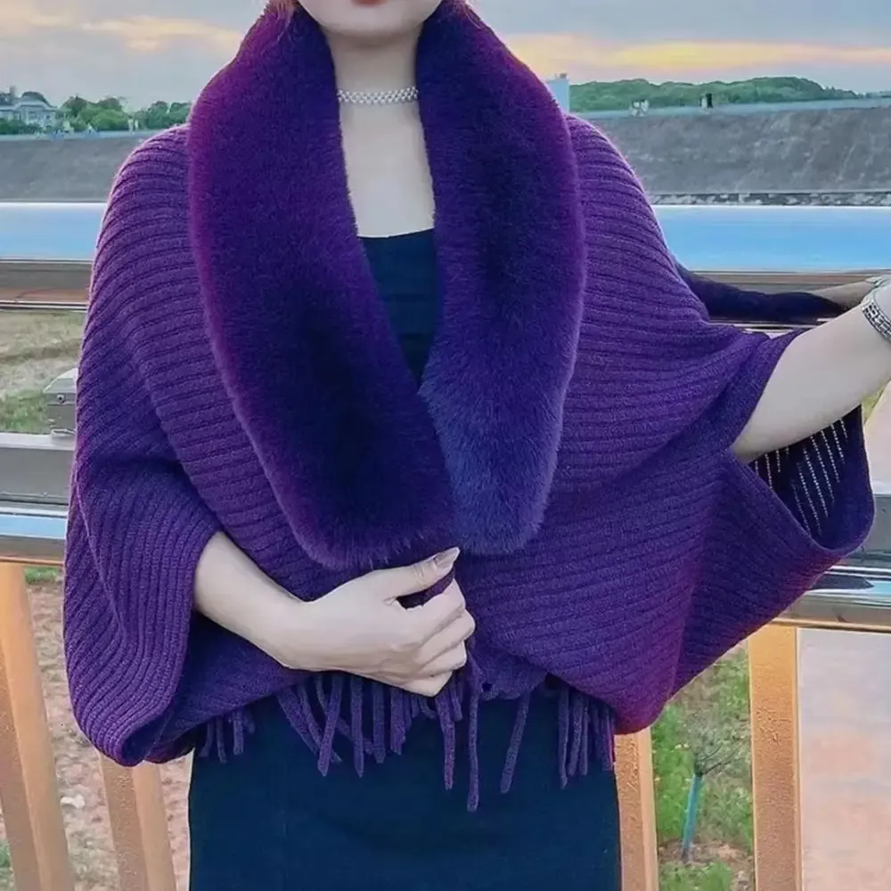 Winter Warm Shawl Knitting Thick Womens Loose Faux Fur Evening Dress ...