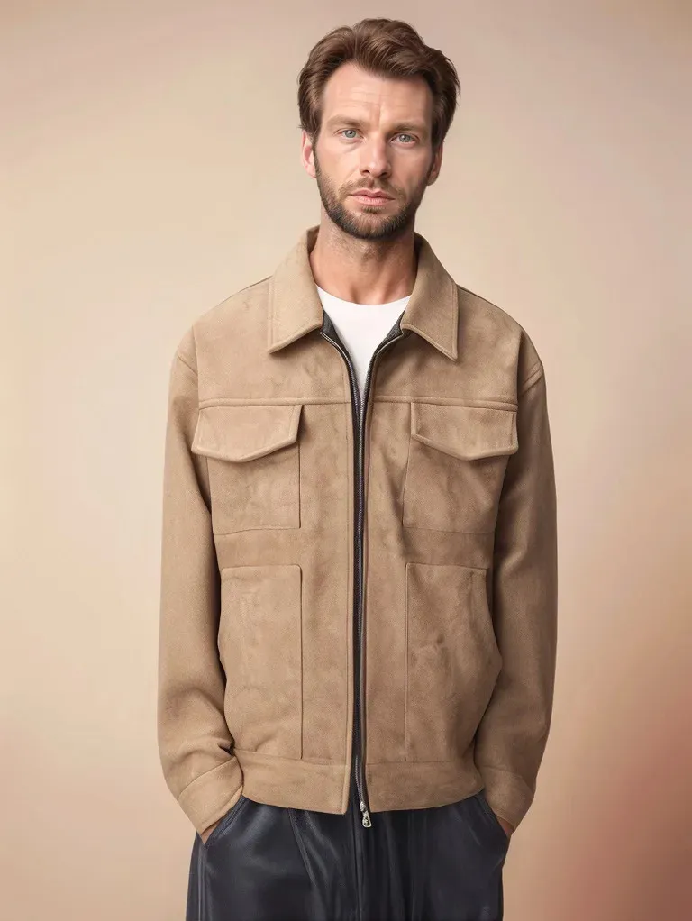 Suede Zipper Jacket Mens Autumn Coat Loose Oversize Casual Windbreaker ...