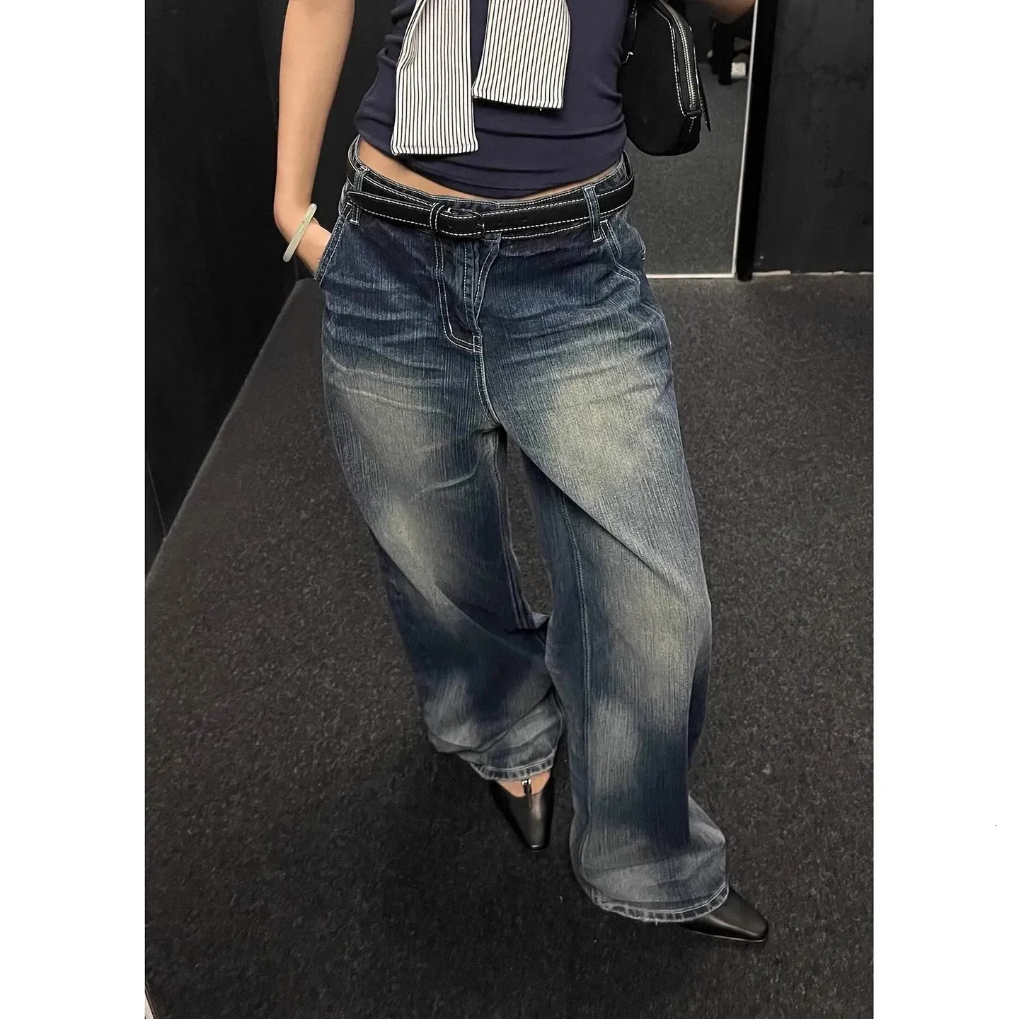 WCFCX STUDIO Vintage Wide-Leg High-Waisted Jeans for Women, Loose Fit ...