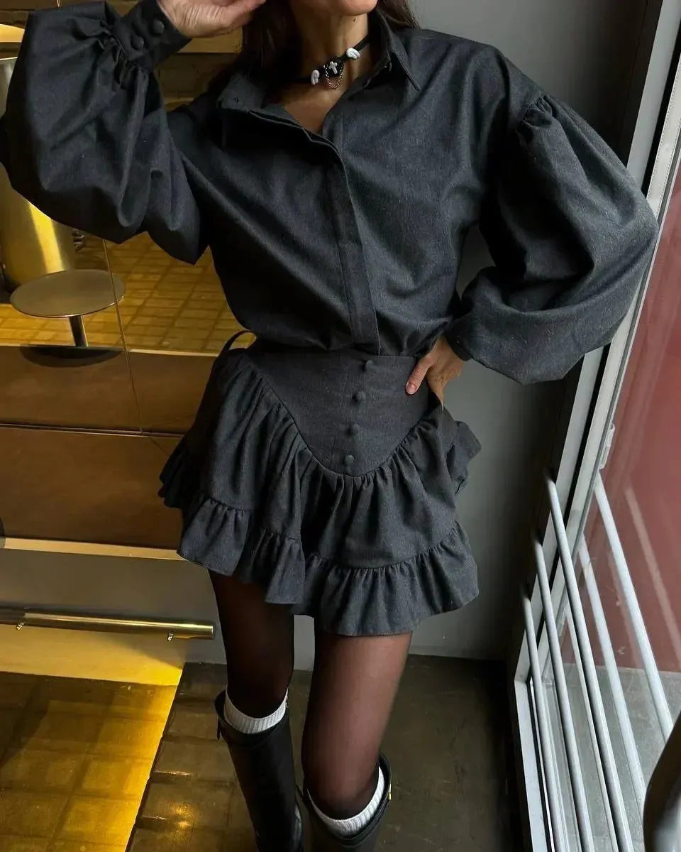 2025 Elegantsuit Womens Clothing Set Spring Plaid Ruffle Edge Mini ...