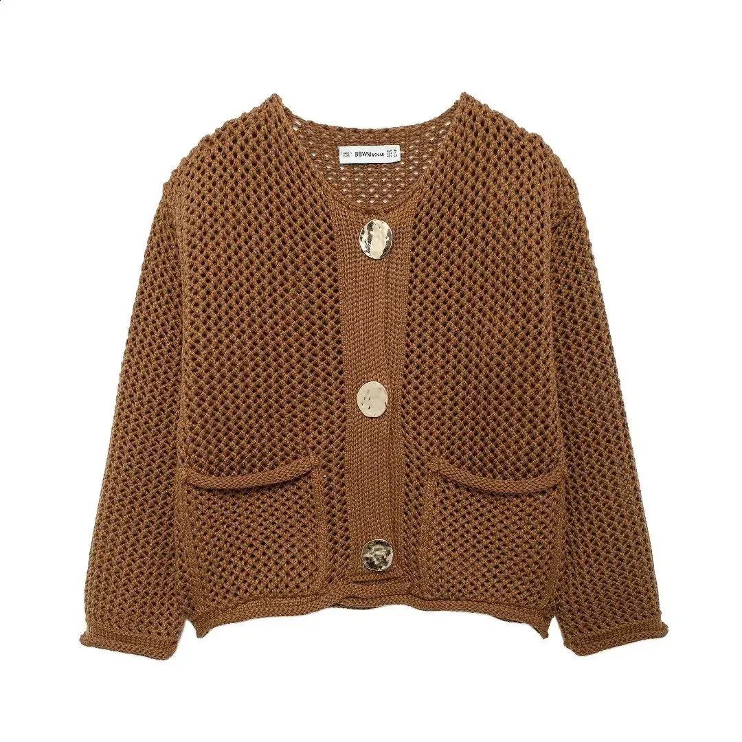 TRAF Autumn Winter Knitted Cardigan Coat for Women Casual Long Sleeve ...