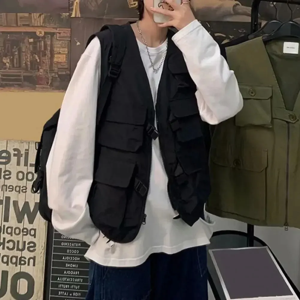 Summer Men Tactical Vest Coat Sleeveless Mesh Multi Pocket Cargo ...