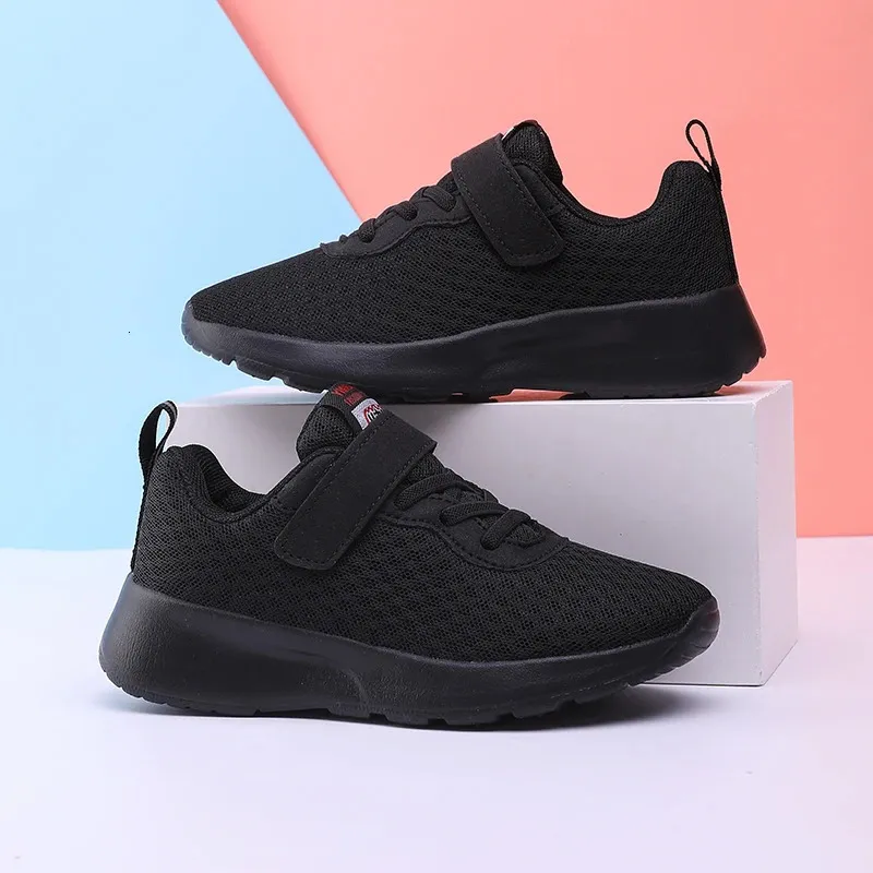 Childrens breathable running shoes lightweight boys black mesh youth ...