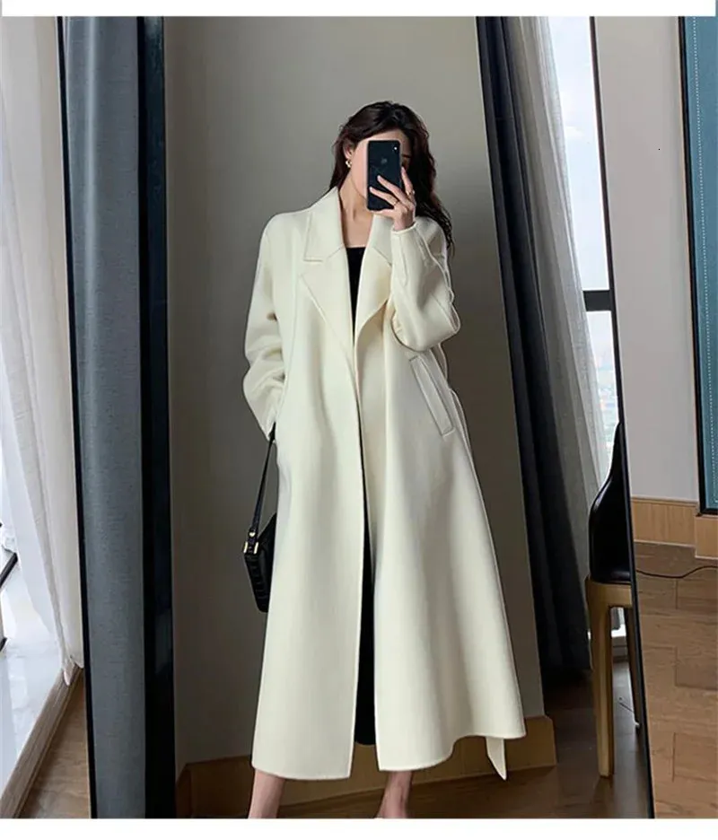White Woolen Coat Women Autumn Winter Long Thick Blended Wool ...