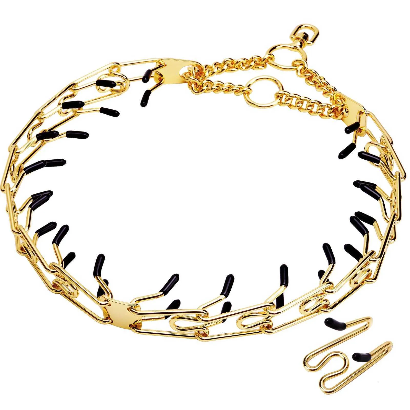 18K Gold Removable Pet Link Chain Adjustable Stainless Steel Spike Dog ...