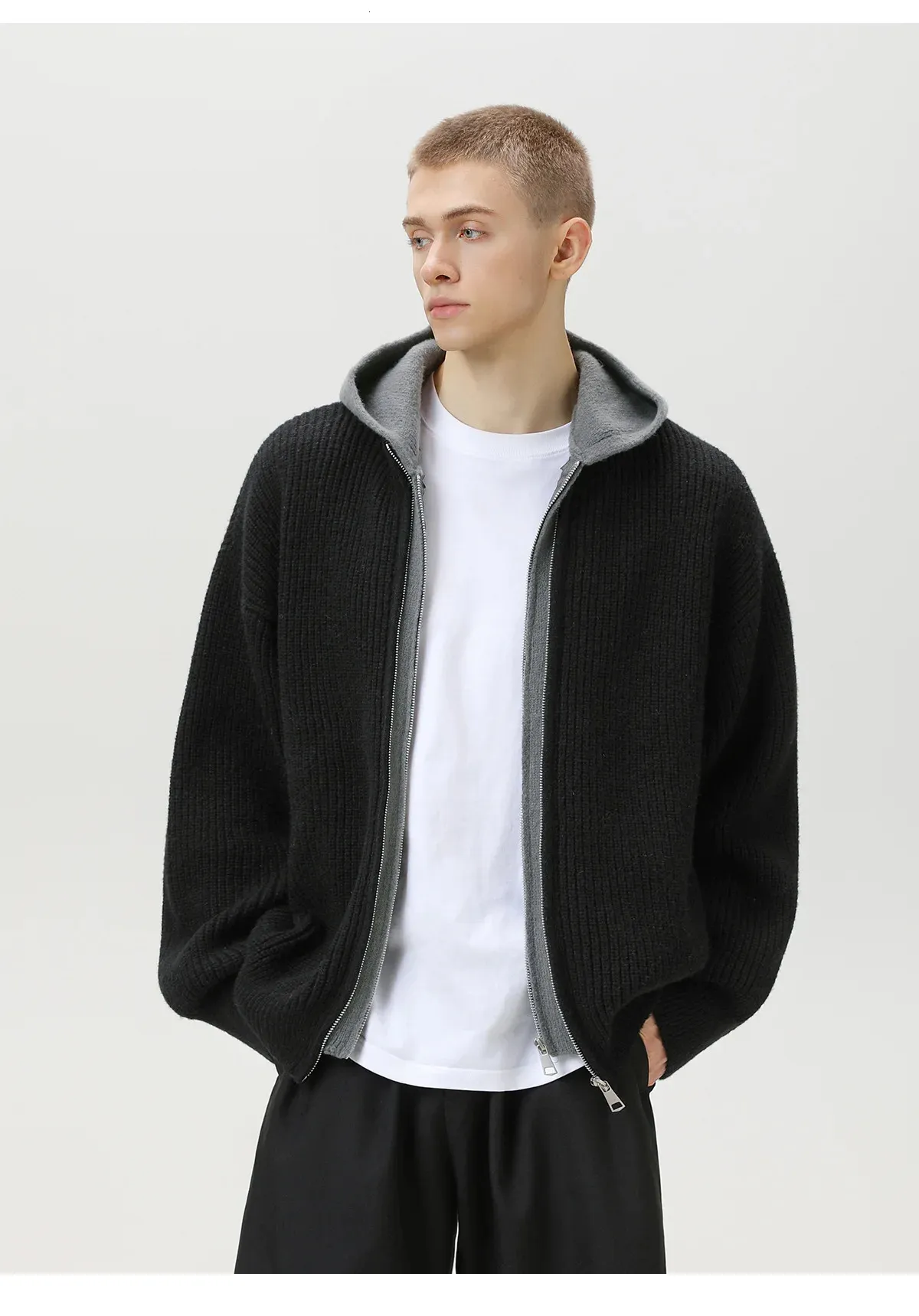 Mens Faux Shearling Two Layer Hoodie Cardigan Relaxed Fit Retro ...