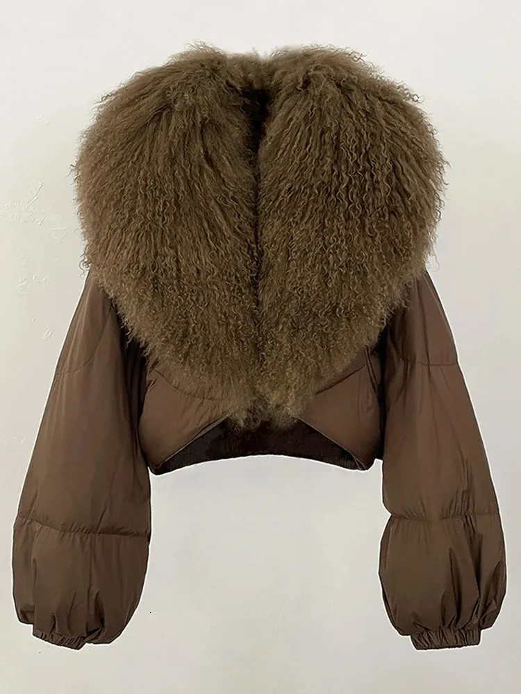 Faux Fur Puffer Jacket with White Duck Down Filling Mid-Length Winter ...