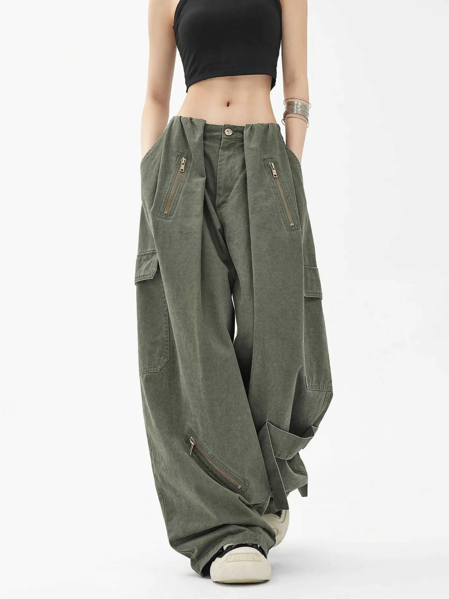 American Style Military Green Paratrooper Pants Womens Loose High ...
