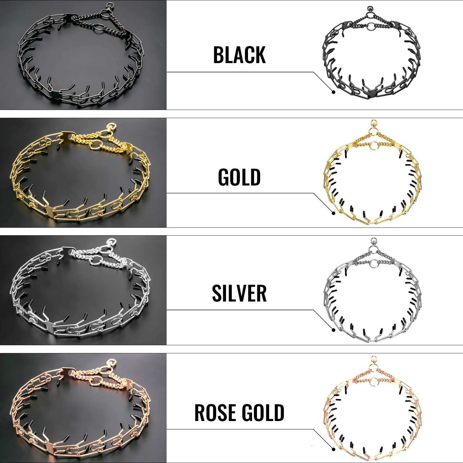 18K Gold Removable Pet Link Chain Adjustable Stainless Steel Spike Dog ...
