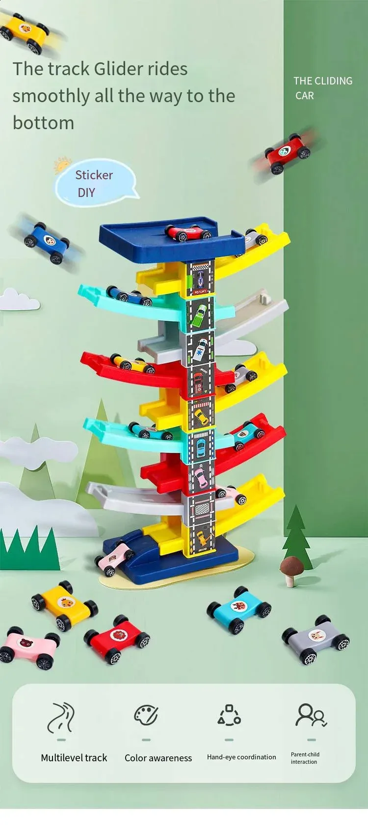 Childrens Gliding Track Car Mini Inertia Toy with Multi-Layer Cartoon ...