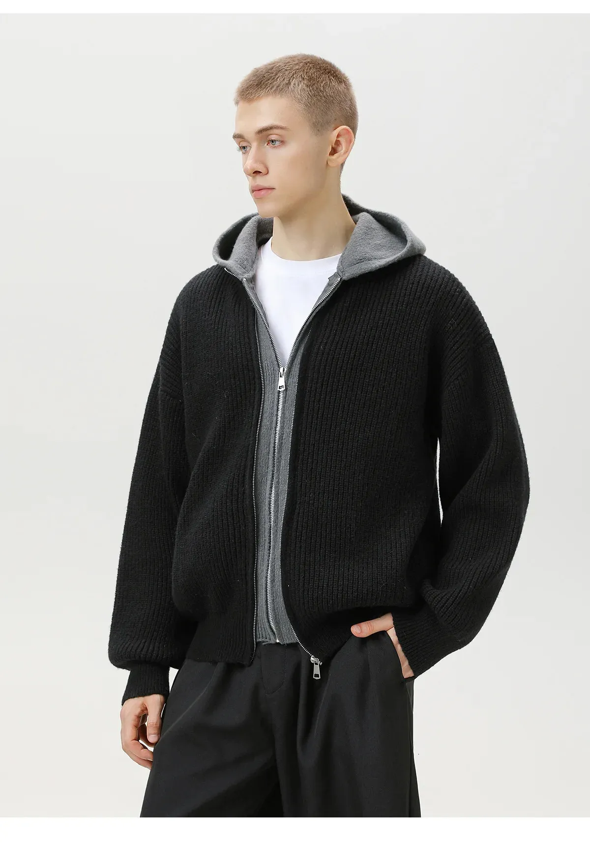 Mens Faux Shearling Two Layer Hoodie Cardigan Relaxed Fit Retro ...