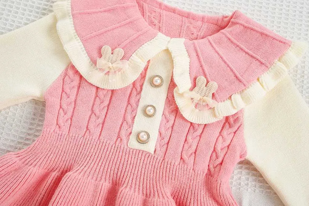Knitted Girls Long Sleeve Dress with Rabbit Pattern for Autumn and ...