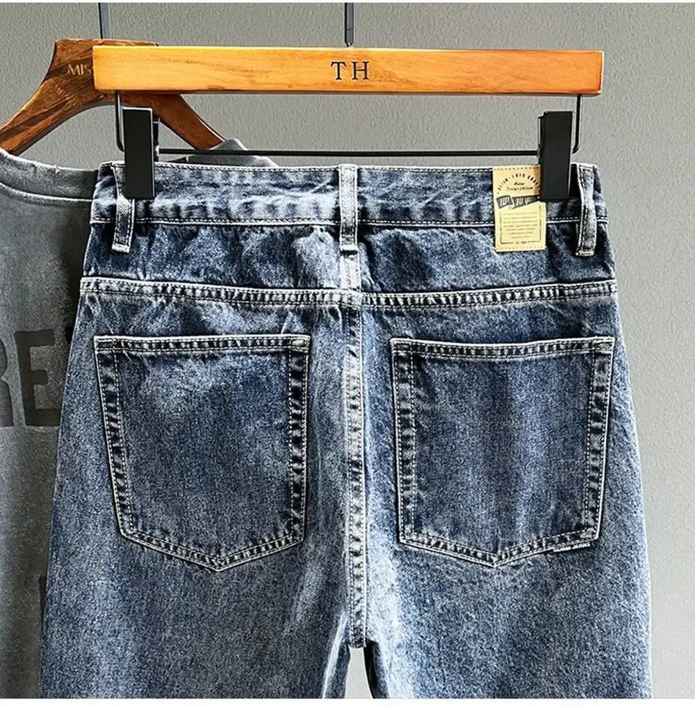 Korean Vintage Loose Tapered Mens Jeans Blue Denim Harem Style Pants ...