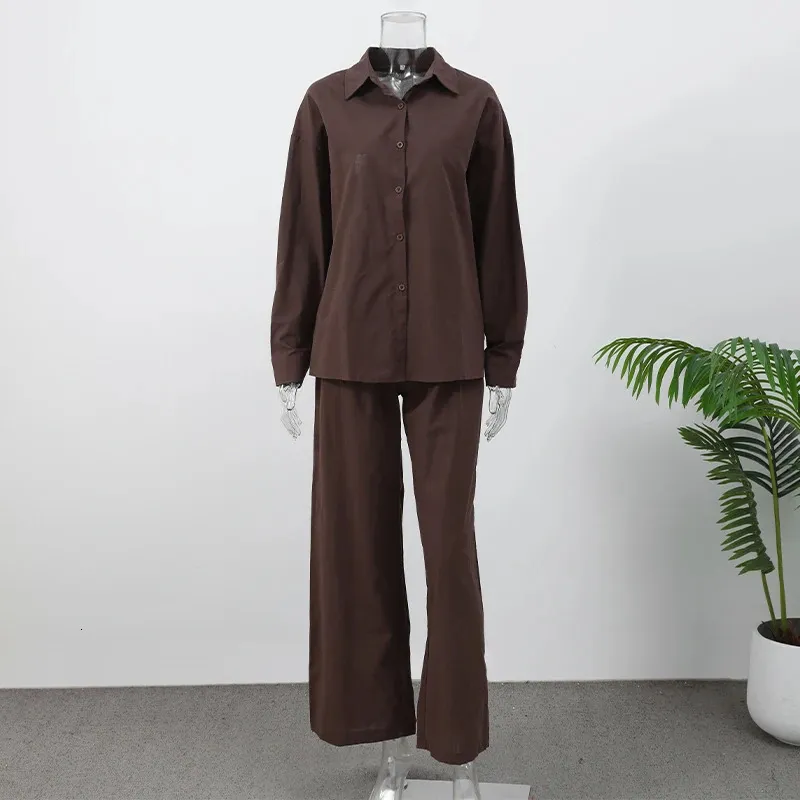 Cotton Linen Womens Pant Set Casual Loose Solid Buttons Shirt Pants ...