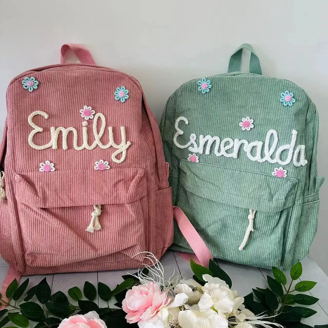 Personali Kids Embroidered Corduroy Backpack Personalized Name School ...