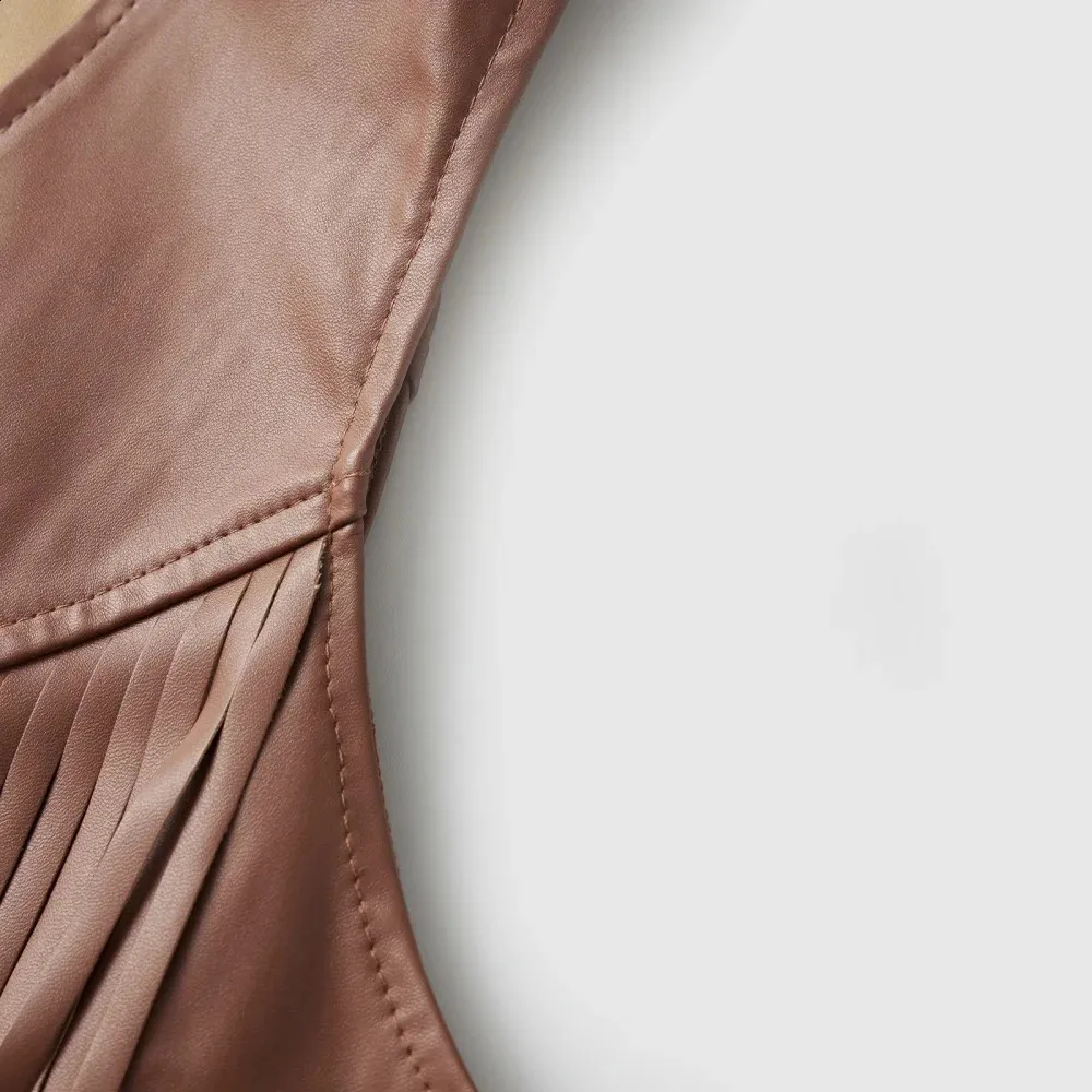 Puloru Vintage Black PU Leather Tassel Vest 70s Hippie Womens ...