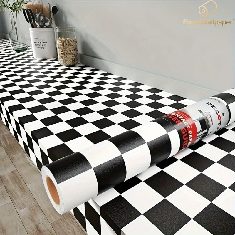 Self-Adhesive Black and White Checkerboard Wallpaper Film: Tool-Free ...