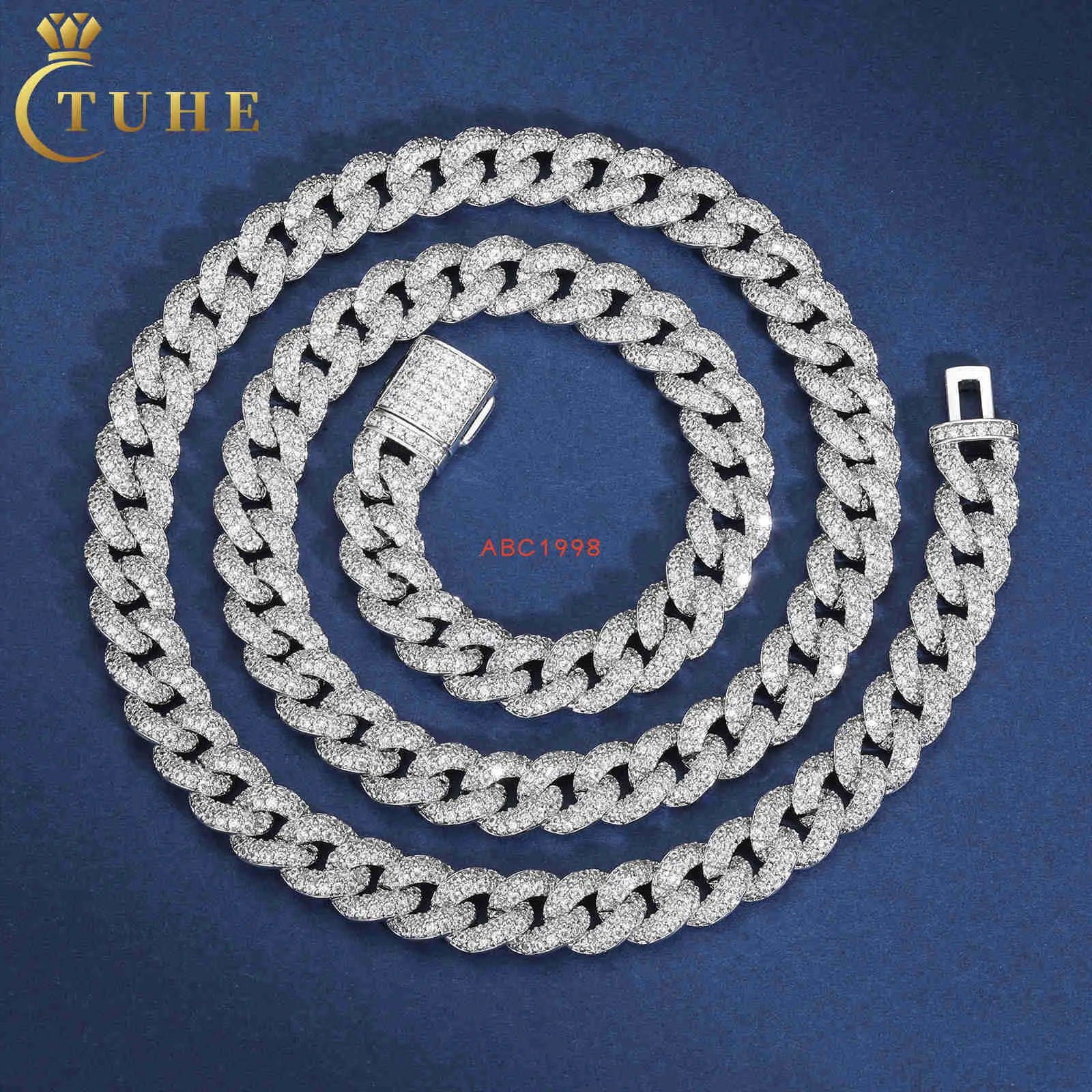 Mens 8mm Bubble Moissanite Cuban Link Chain Necklace 925 Sterling ...