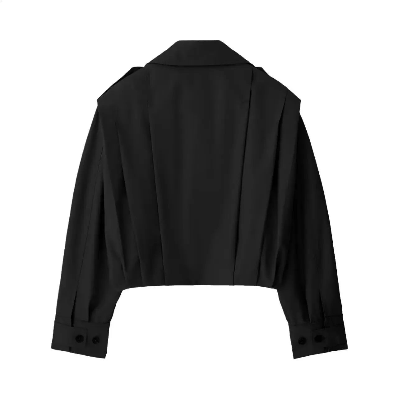 Womens Single Breasted Pleated Short Jacket Long Sleeve Casual Coat ...