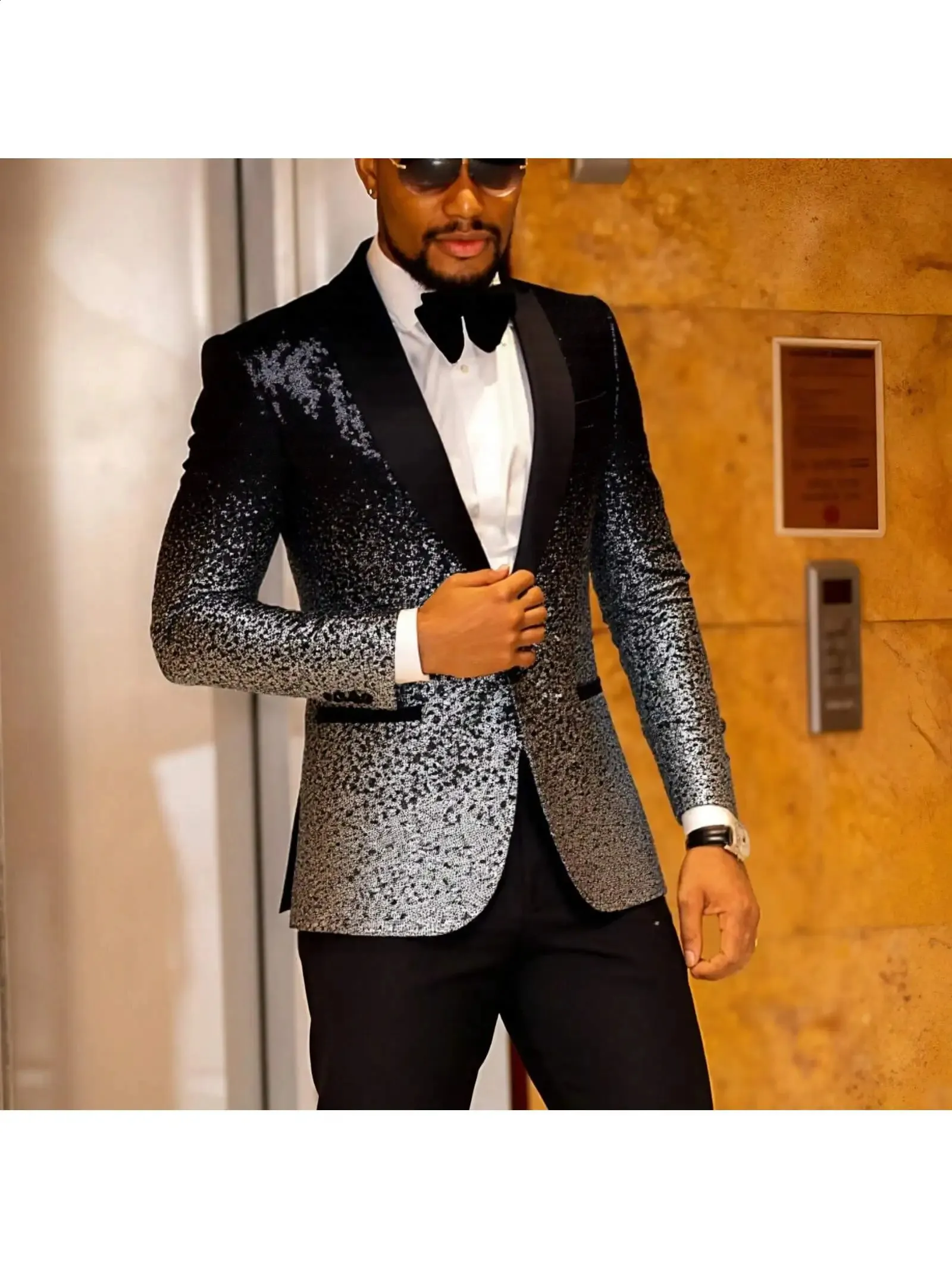 Men's Sequin Shiny Prom Suit Jacket One Button Hooded Tuxedo for Winter ...