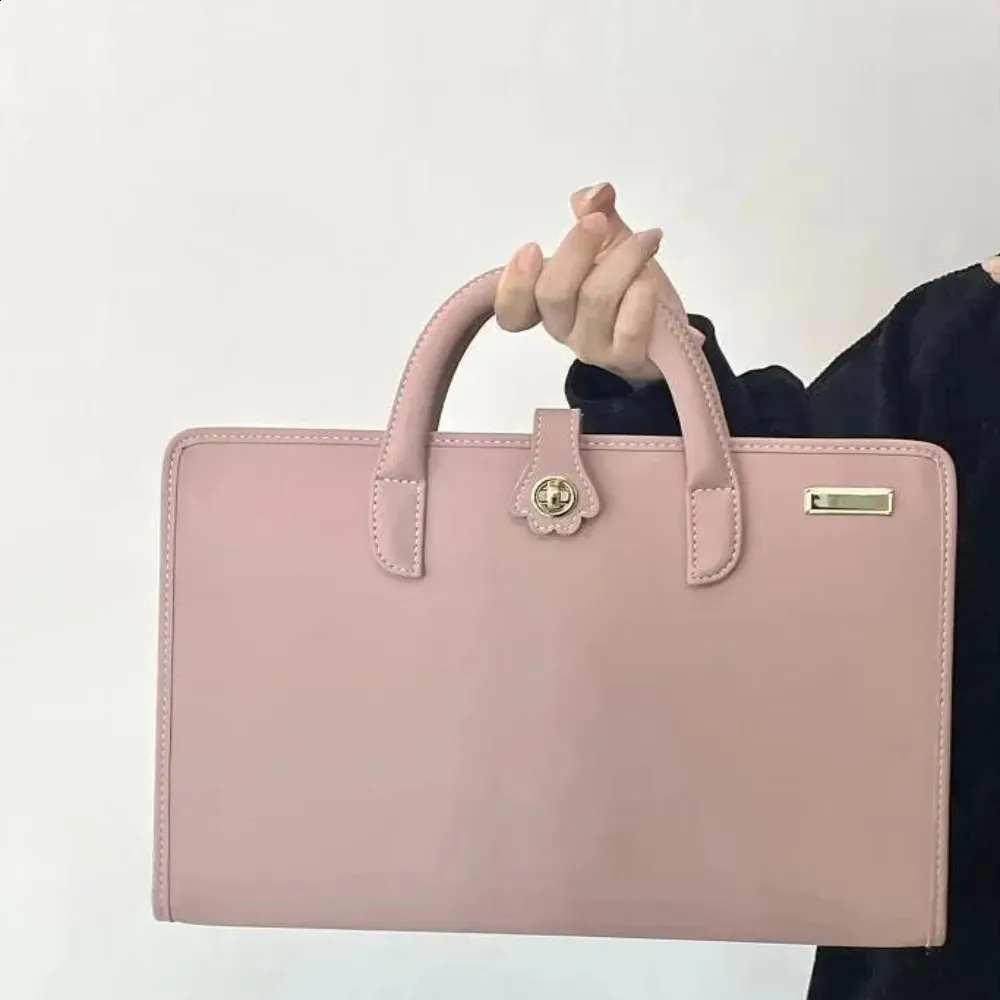 Solid Pink PU Laptop Bag Top-Handle Sleeve for 14-16 Inch Computer ...