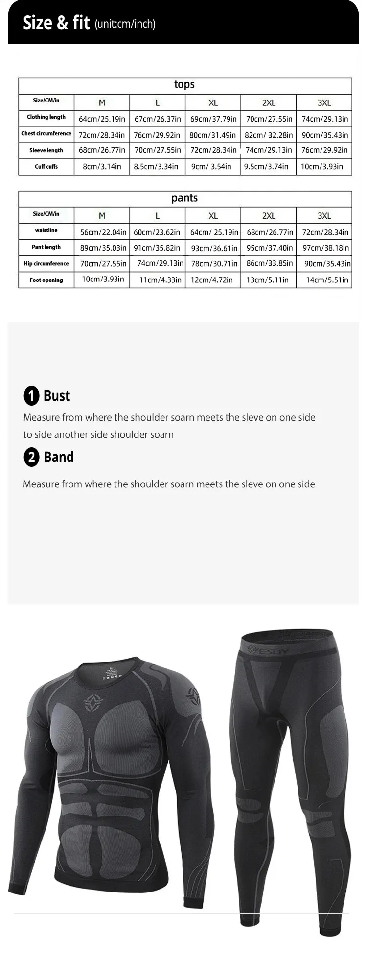 Men Sport Thermal Underwear Suits Outdoor Cycling Compression ...
