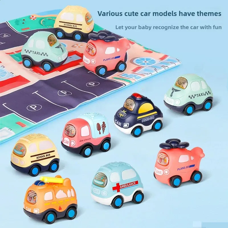 Mini Cartoon Inertia Pull-Back Car Toys for Kids, Plastic Fire Truck ...