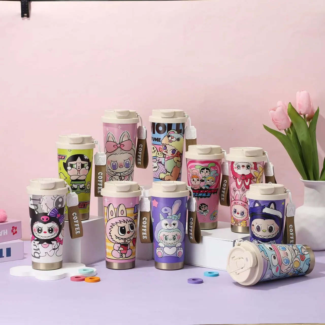 Labubu stainless steel thermos travel coffee cup with cartoon pattern ...