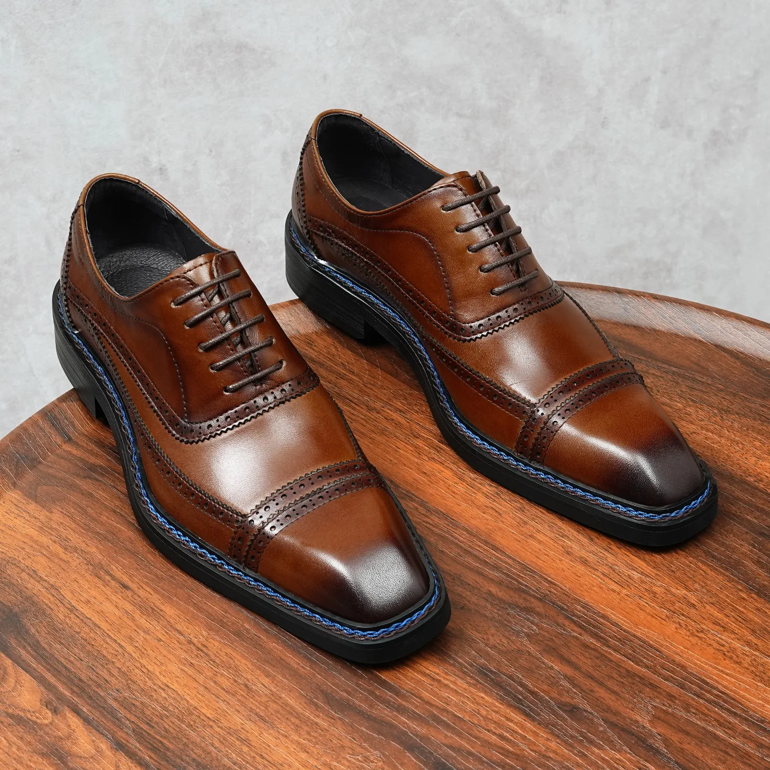 Men's black leather formal shoes, three-piece, genuine leather handmade ...