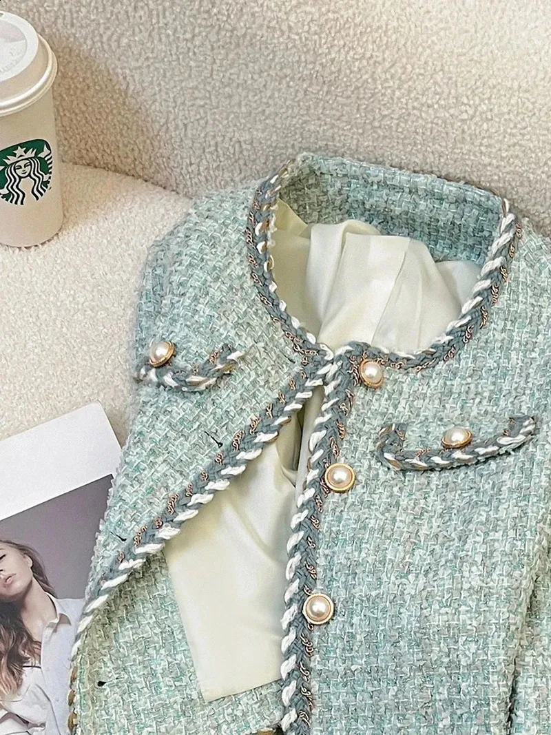 Vintage Cropped Tweed Jacket Women Patchwork Quilted Long Sleeve ...