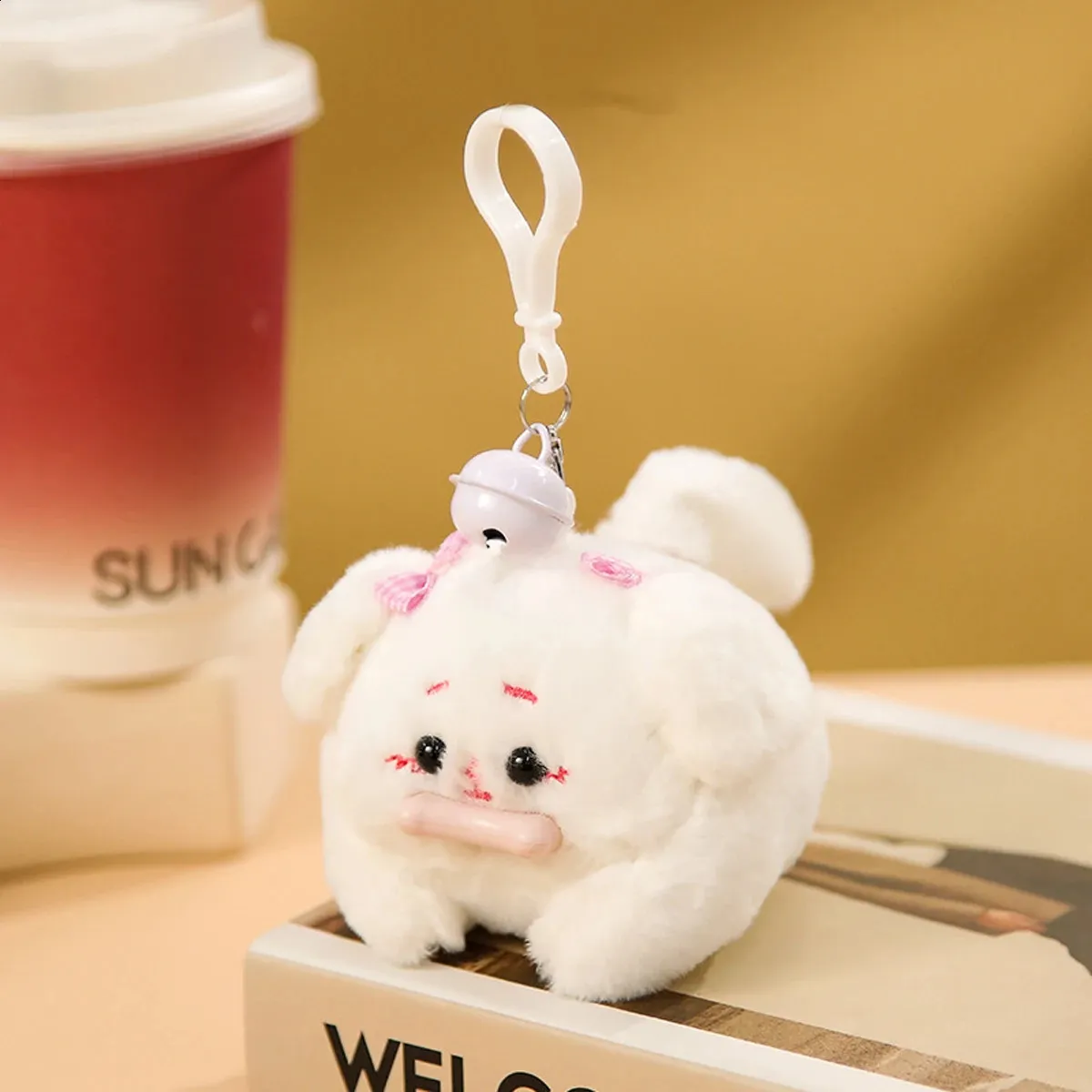 Panda Cat Dog Pull Rope Tail Plush Pendant Keychain with Bell 5.5 in ...