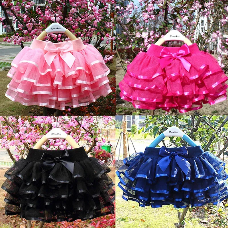 Baby Tutu Mini Skirt Kids Princess Rainbow Pettiskirts Bow Dresses ...