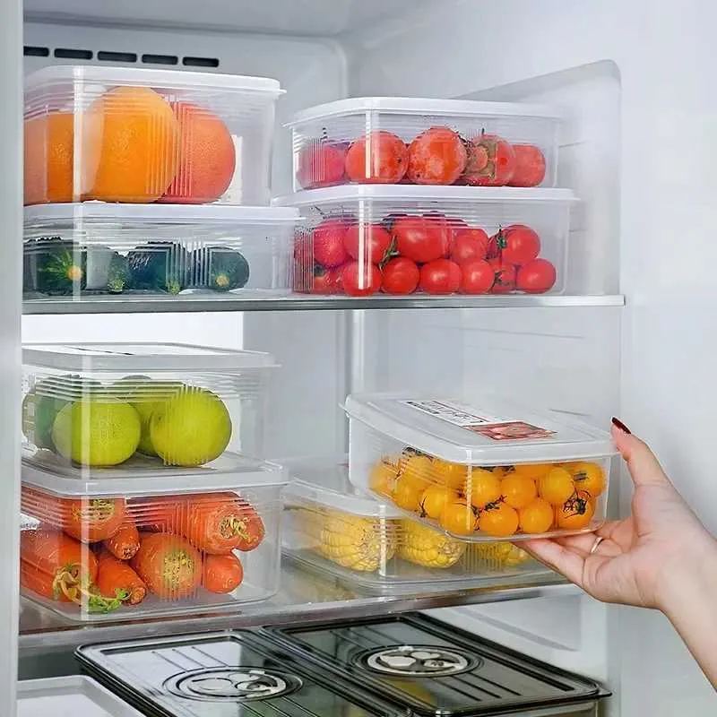 1200ml Refrigerator Storage Box with Lid for Meat Fruits Vegetables ...